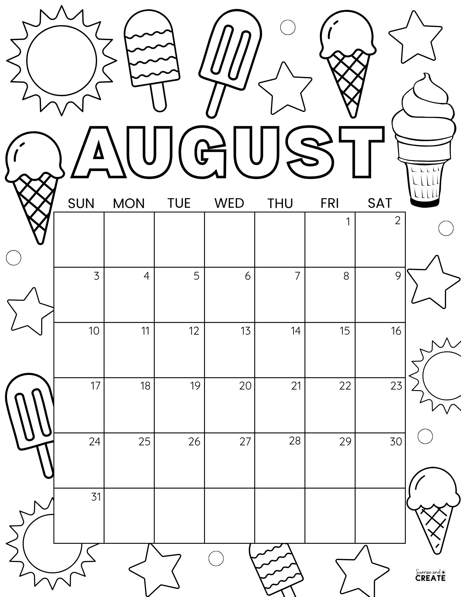 August 2025 Coloring Calendars - Free Printables