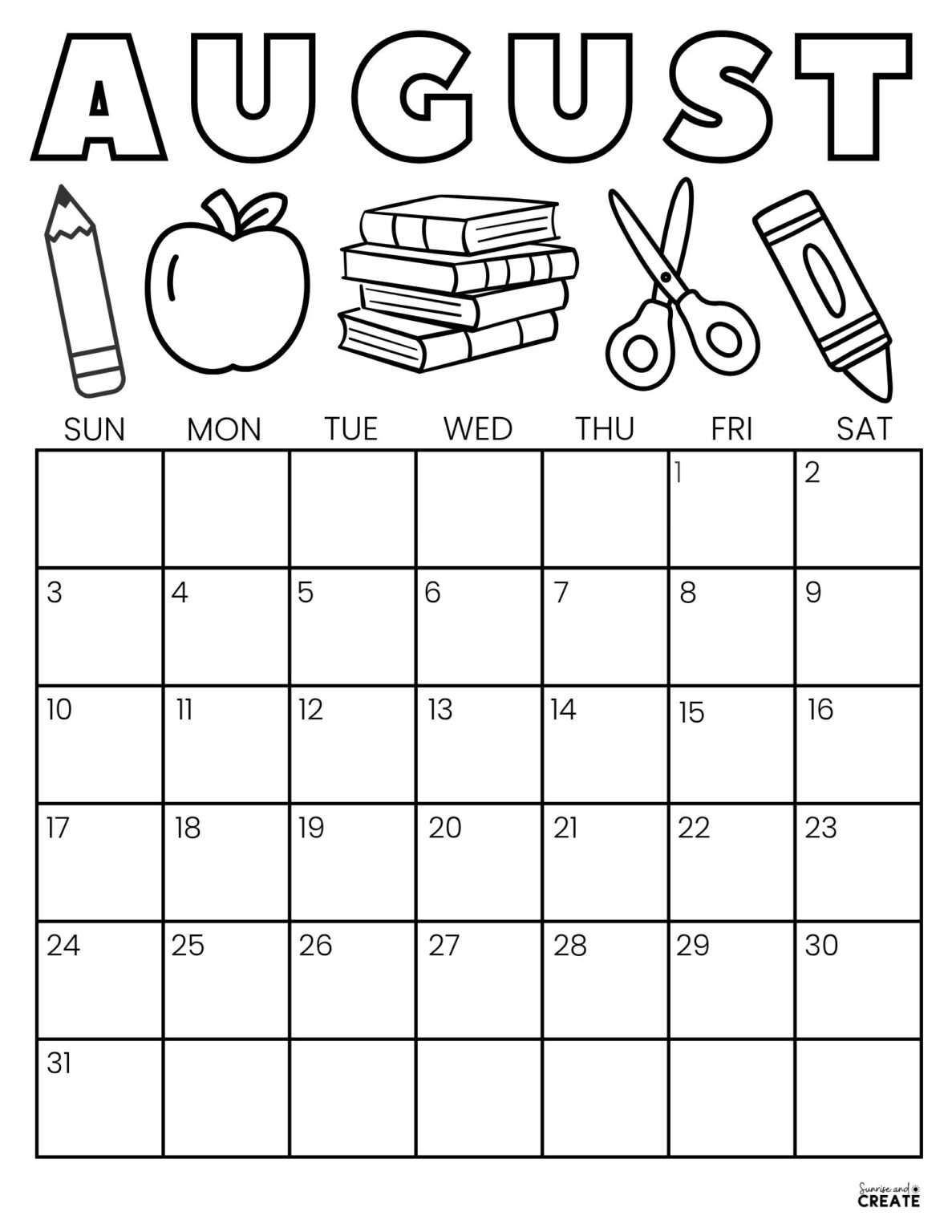 August 2025 Coloring Calendars - Free Printables