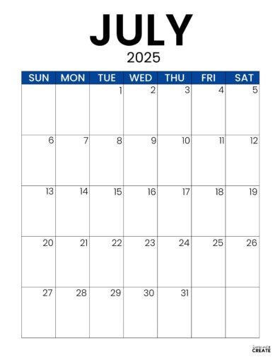 Free Printable July 2025 Calendars (125 different Styles) - Sunrise and ...
